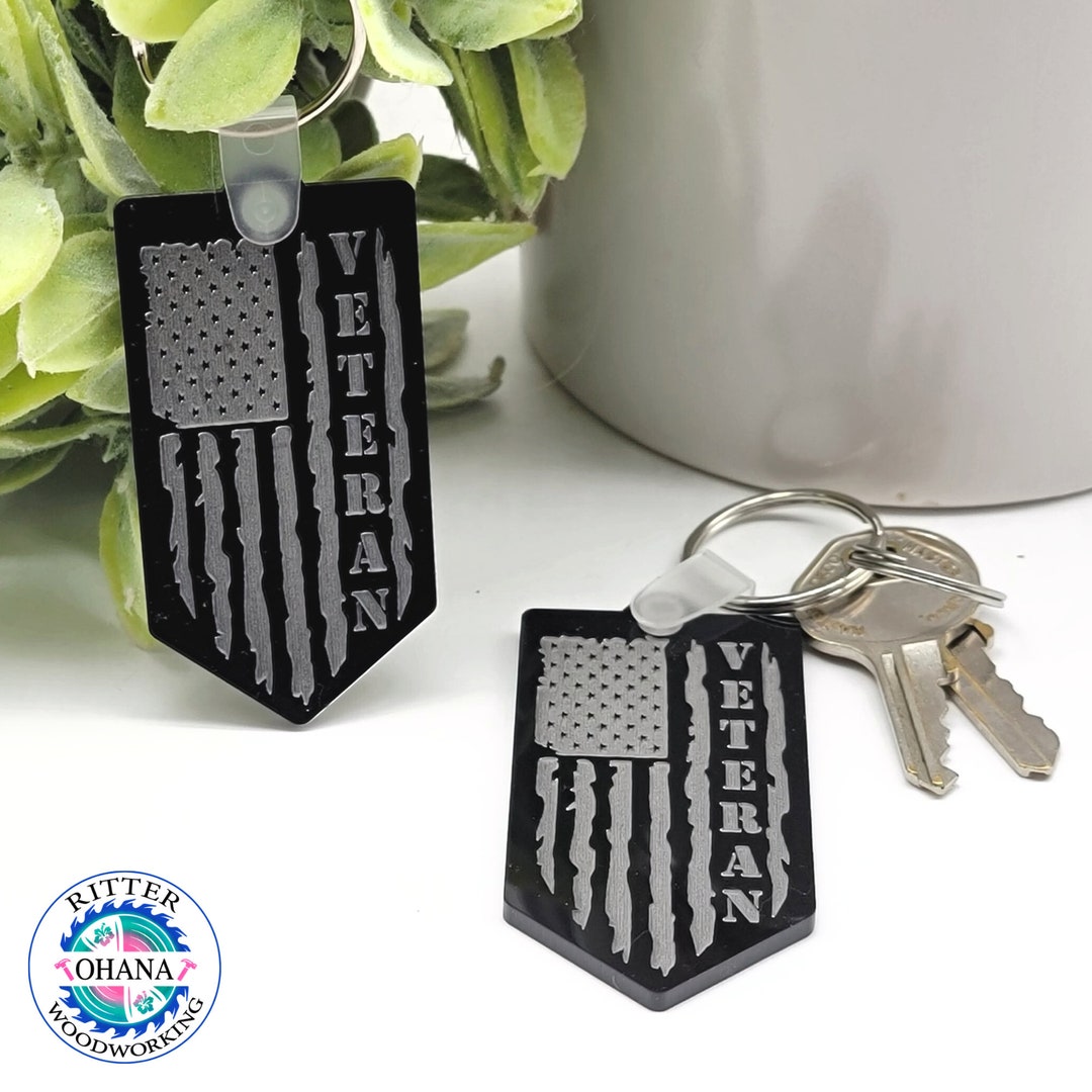 Veteran Tattered Flag Keychain, Military Keychain, Vertical Flag, USA ...