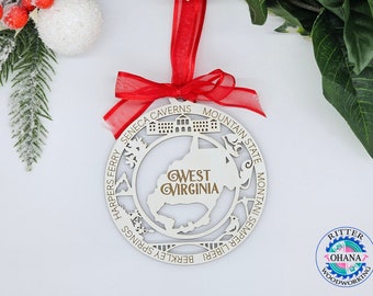West Virginia Christmas Ornament Handmade Engraved Wooden - Etsy