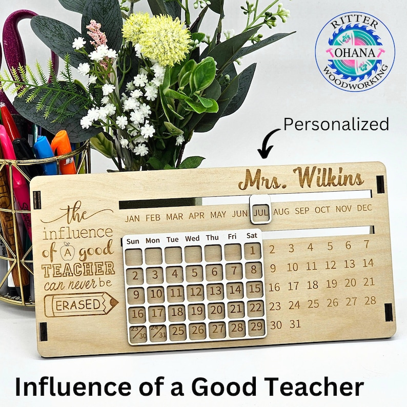 Personalized Teacher Perpetual Calendar, Teacher Christmas Gift ...