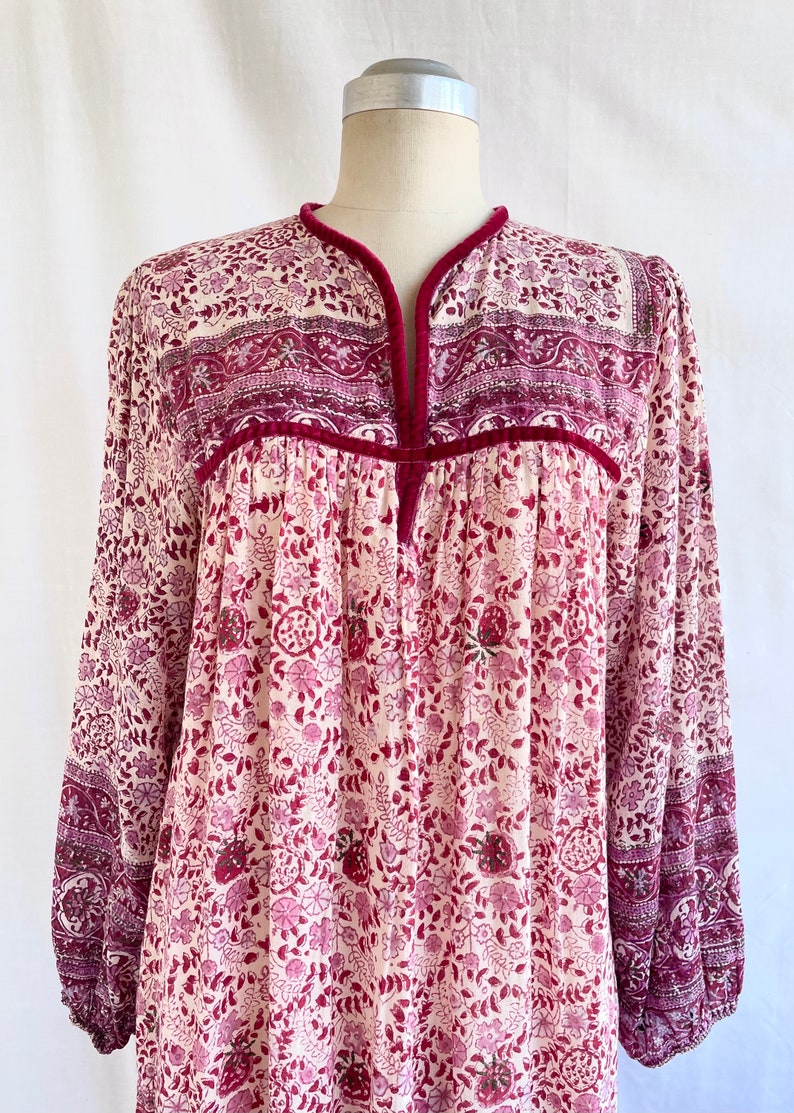 Vintage 70s 80s Indian Gauze Block Print Hippie Bohemian Festival Dress ...