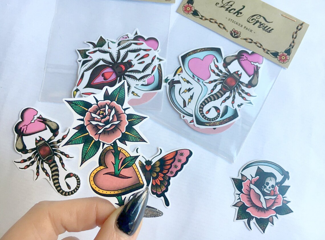 Romantic Tattoo Sticker Pack Flash Tattoo Ink Skull Rose - Etsy