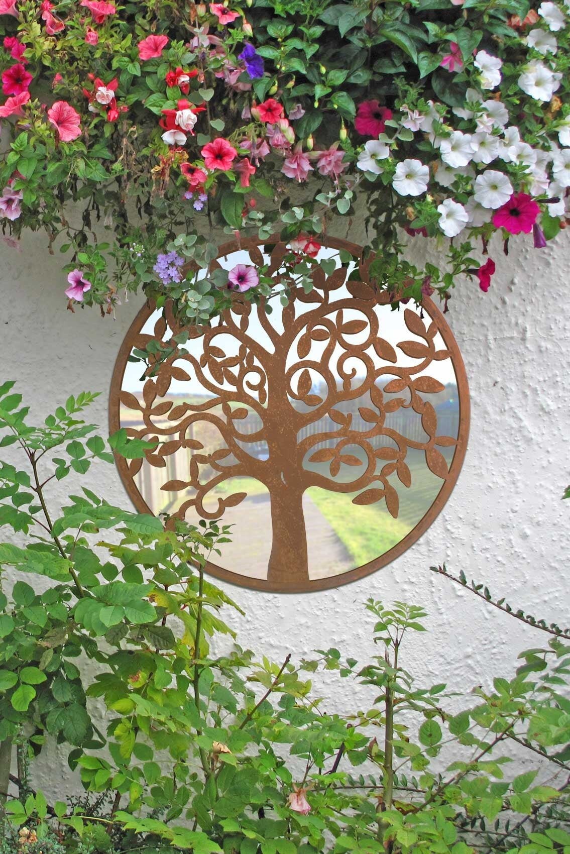 Small Tree Design Round Garden Mirror 60 X 60 CM 2ft X 2ft - Etsy UK