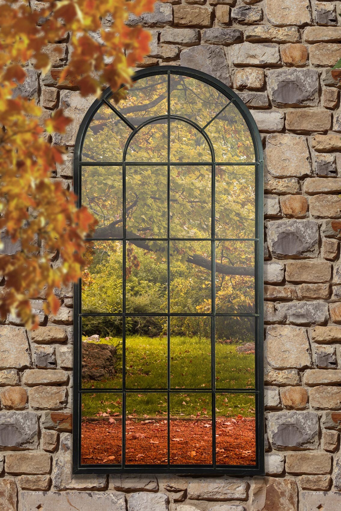 Large Black Multi Panelled Garden Outdoor Mirror Arched Window - Etsy UK
