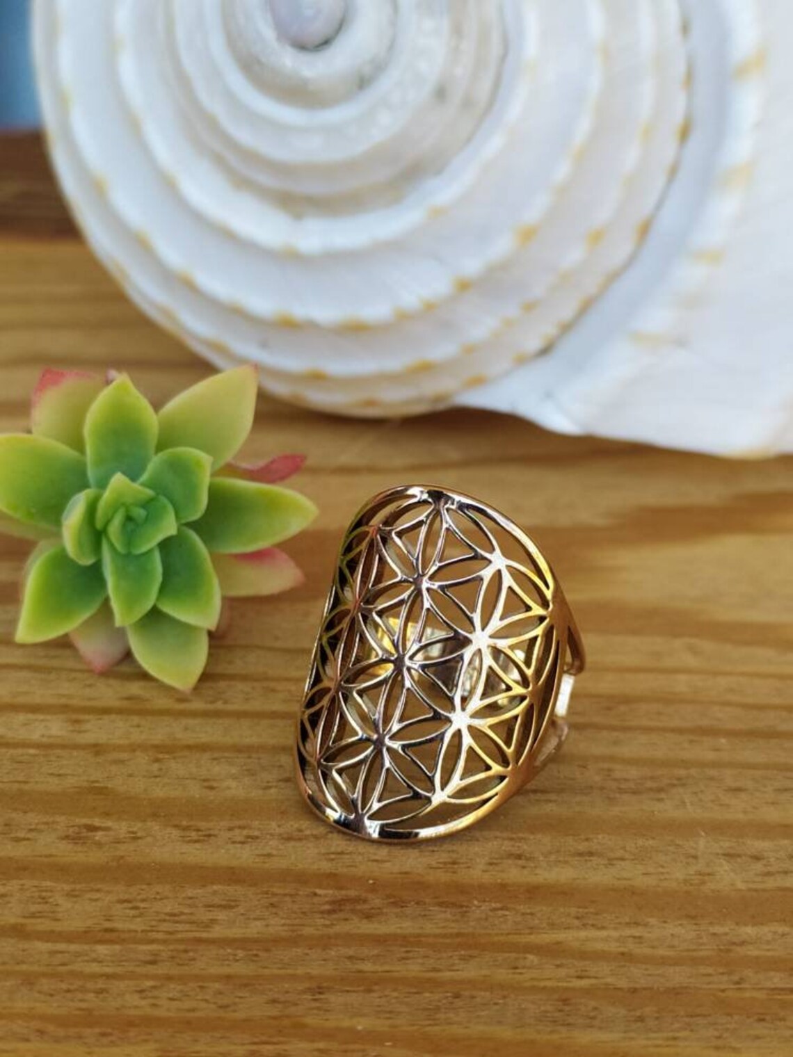Flower of Life Ring in Stainless Steel Rose Gold Resizable - Etsy
