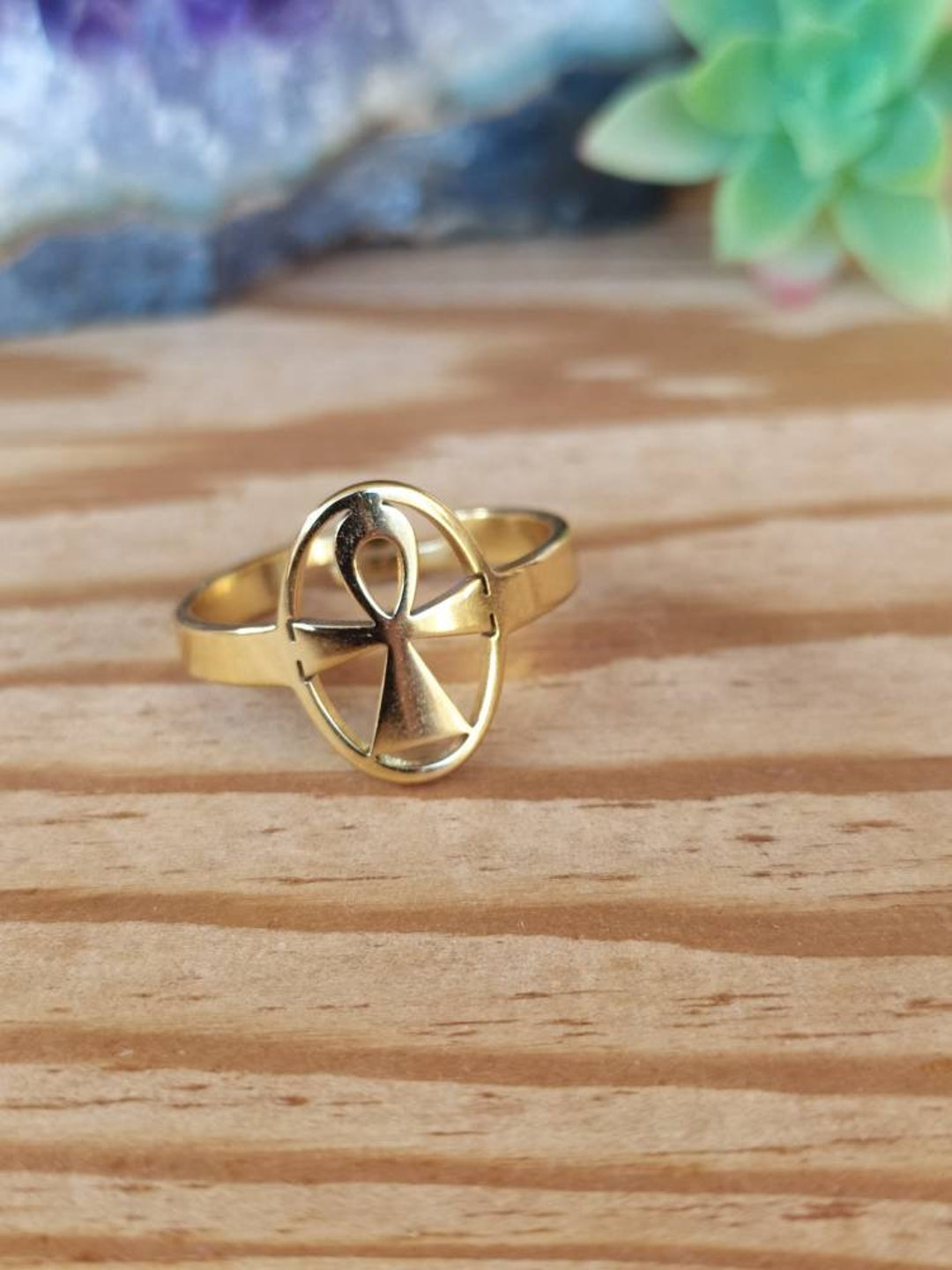 Adjustable Egyptian Cross of Life Ring in Gold Stainless Steel - Etsy