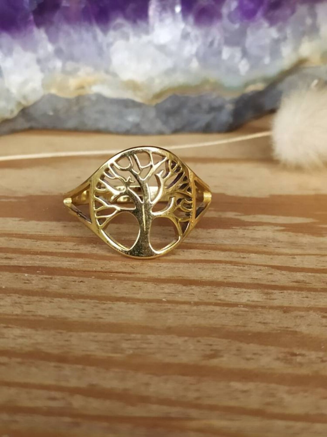 Adjustable Tree of Life Ring in Gold Stainless Steel - Etsy