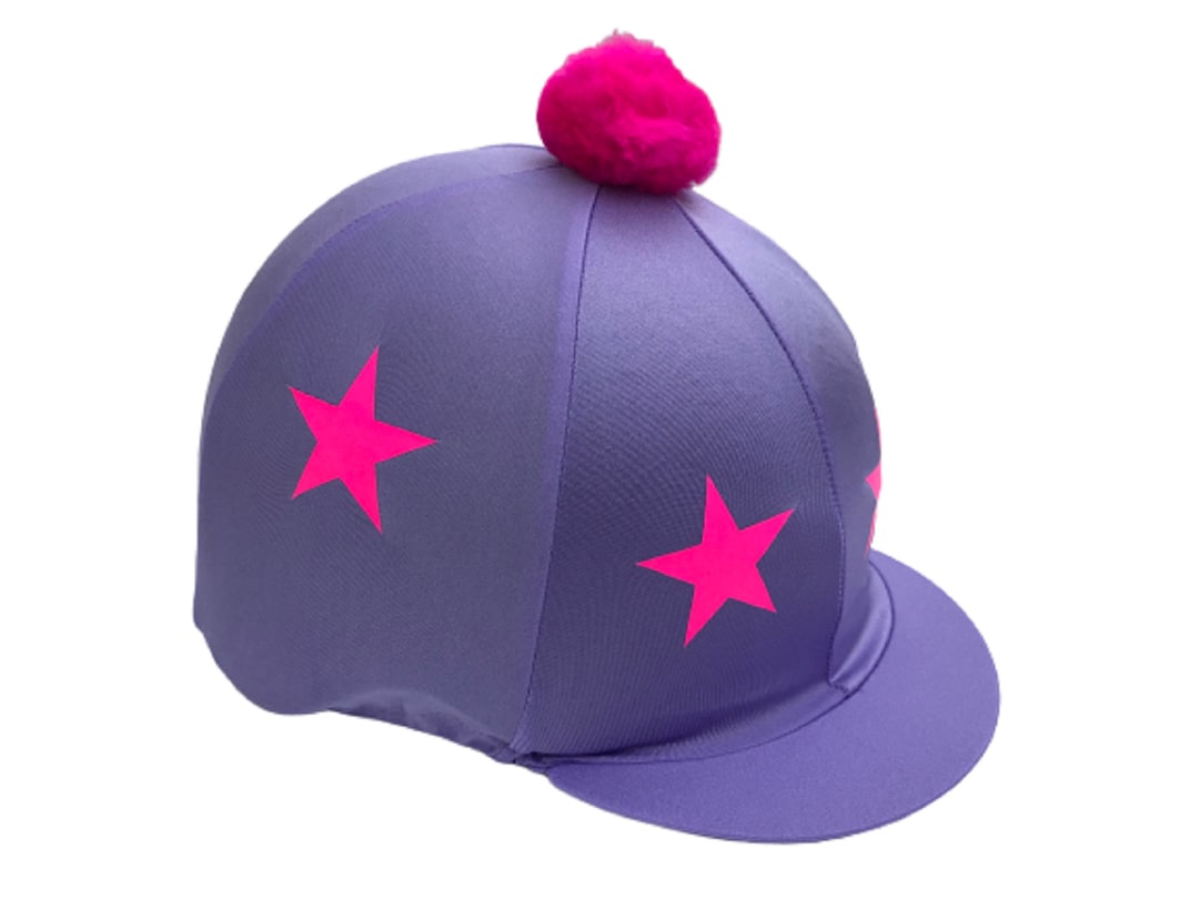 Riding Hat Cover Equestrian Horse Skull Cap Cover Pom Pom Purple and ...