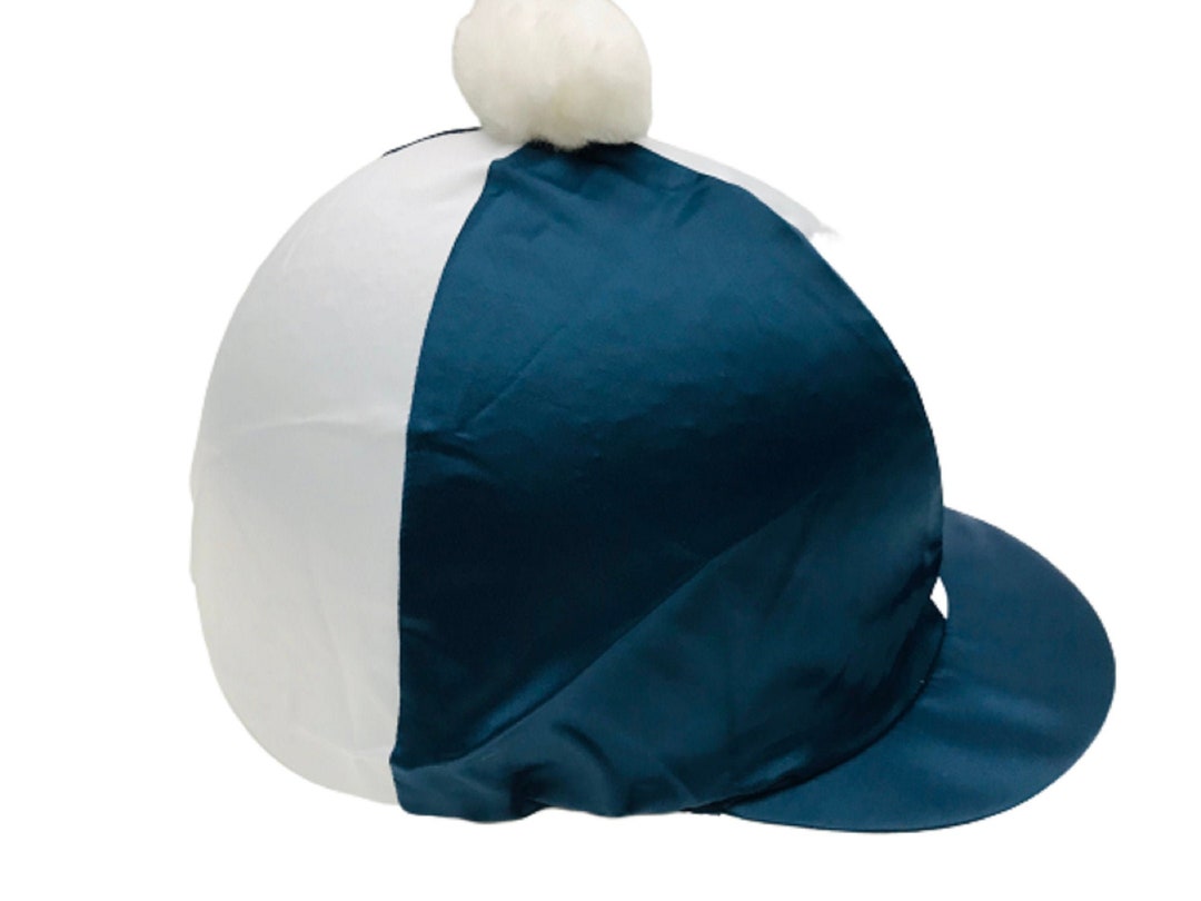 Riding Hat Cover Equestrian Horse Skull Cap Cover Pom Pom Silks Navy ...