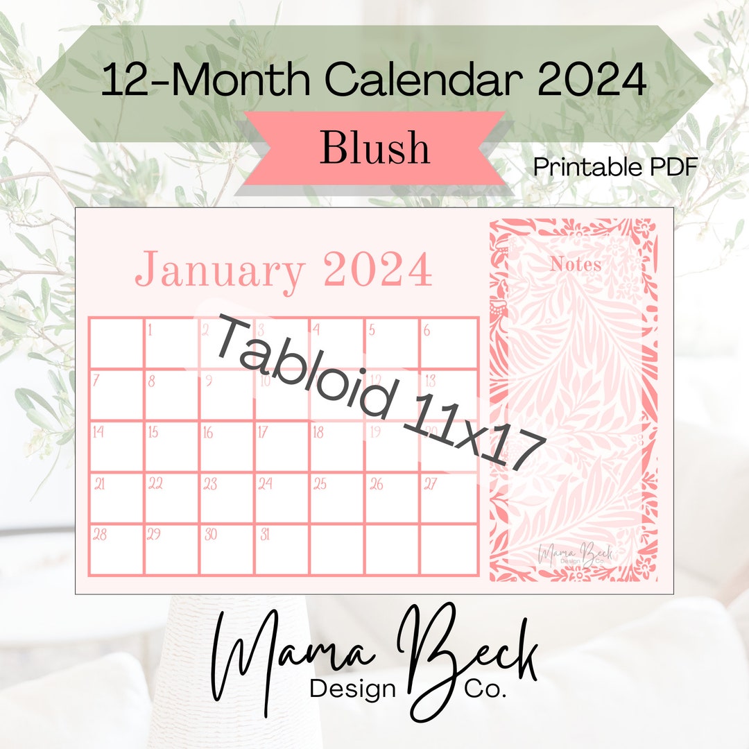 2024 Monthly Calendar Tabloid 11x17 Landscape Desk and Wall Printable ...