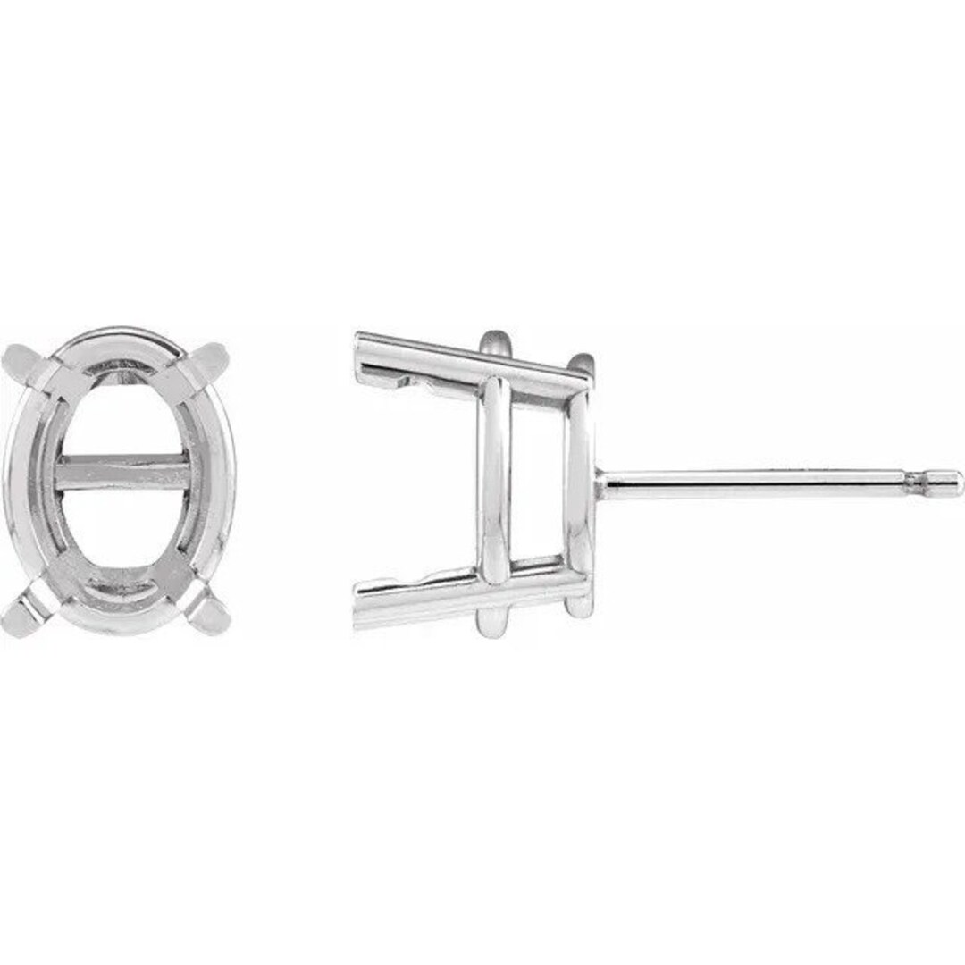 14K Gold Oval 4-prong Pre-notched Earring Mounting Available in 4x3mm ...