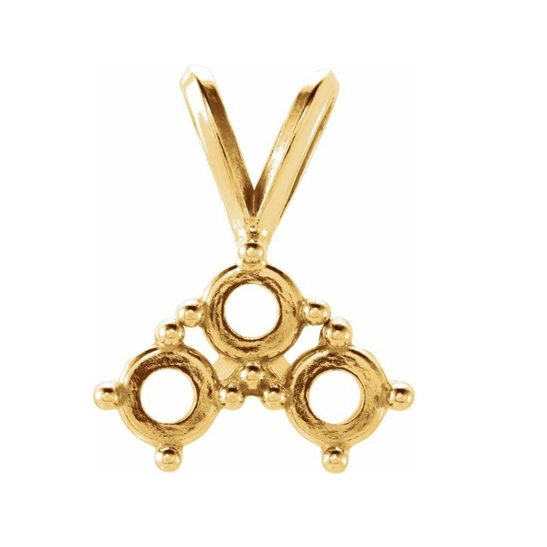 14K Gold Round Three-stone Pendant Mounting Available in 1.7mm - 4.1mm ...