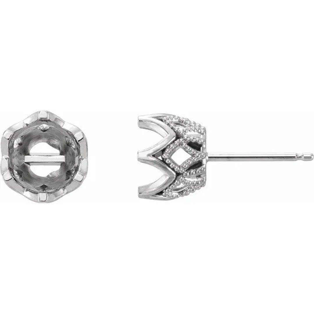 14K Gold Round 6-prong Granulated Earring Mounting Available in 5.2mm ...