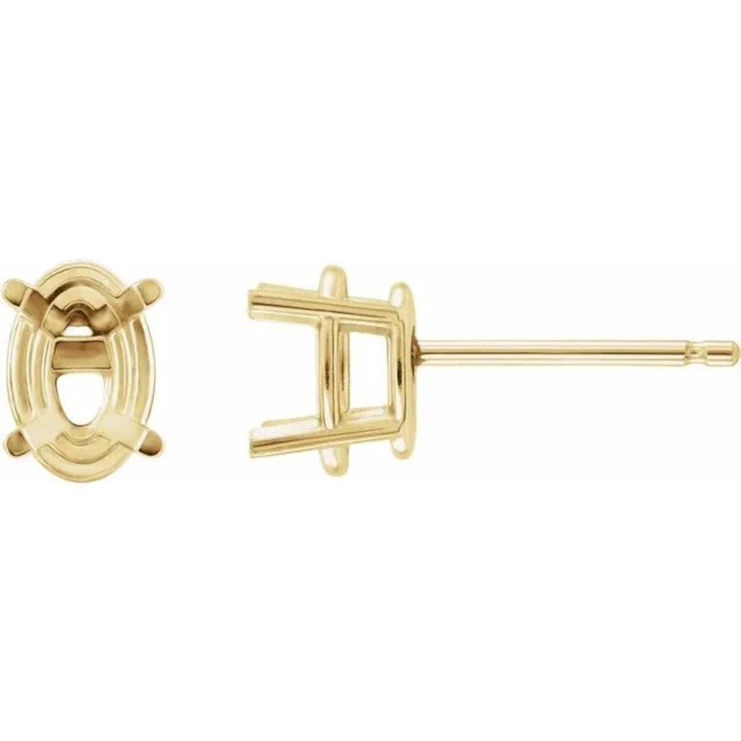 14K Gold Oval 4-prong Friction Post Light Earring Mounting Available in ...