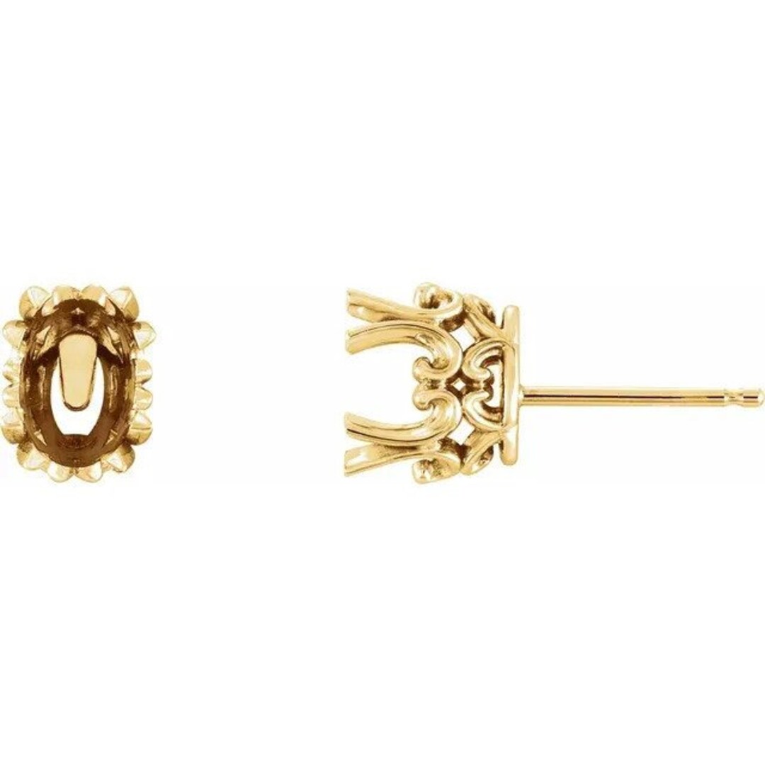 14K Gold Oval Double 4-prong Scroll Basket Earring Mounting Available ...