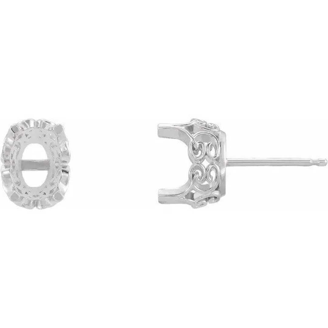 14K Gold Oval 4-prong Lace-style Earring Mounting Available in 6x4mm ...