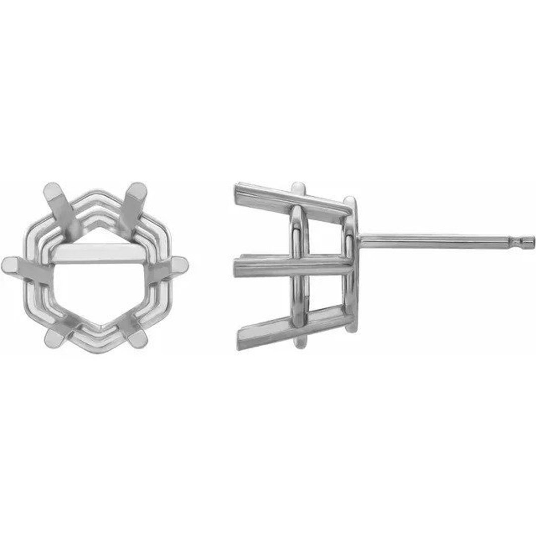 14K Gold Hexagon 6-prong Lightweight Earring Mounting Available in ...