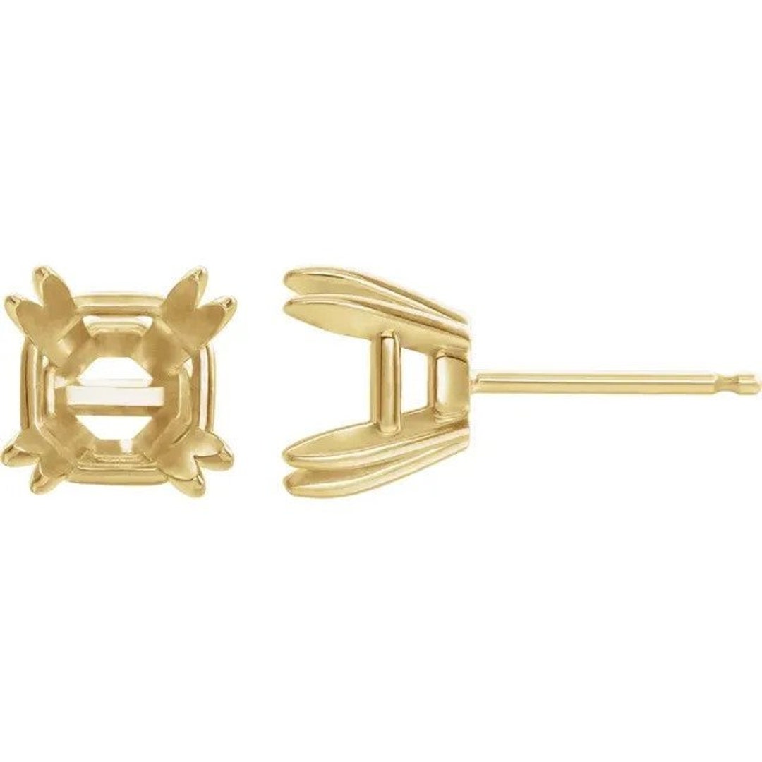 14K Gold Asscher 4-prong Double-claw Earring Mounting Available in 4 ...