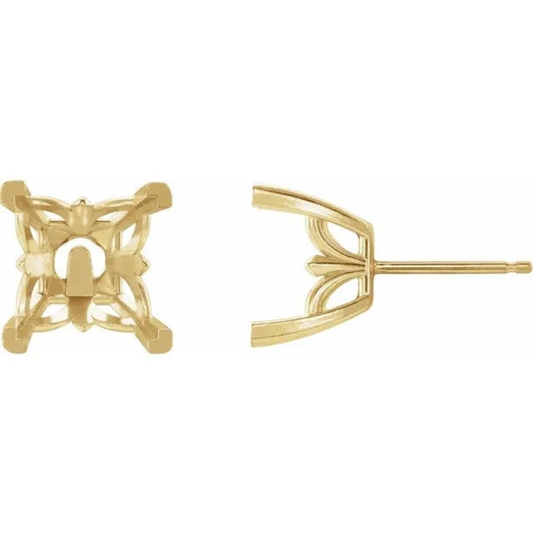 14K Gold Square V-prong Earring Mounting Available in 4x4mm - 8x8mm - Etsy