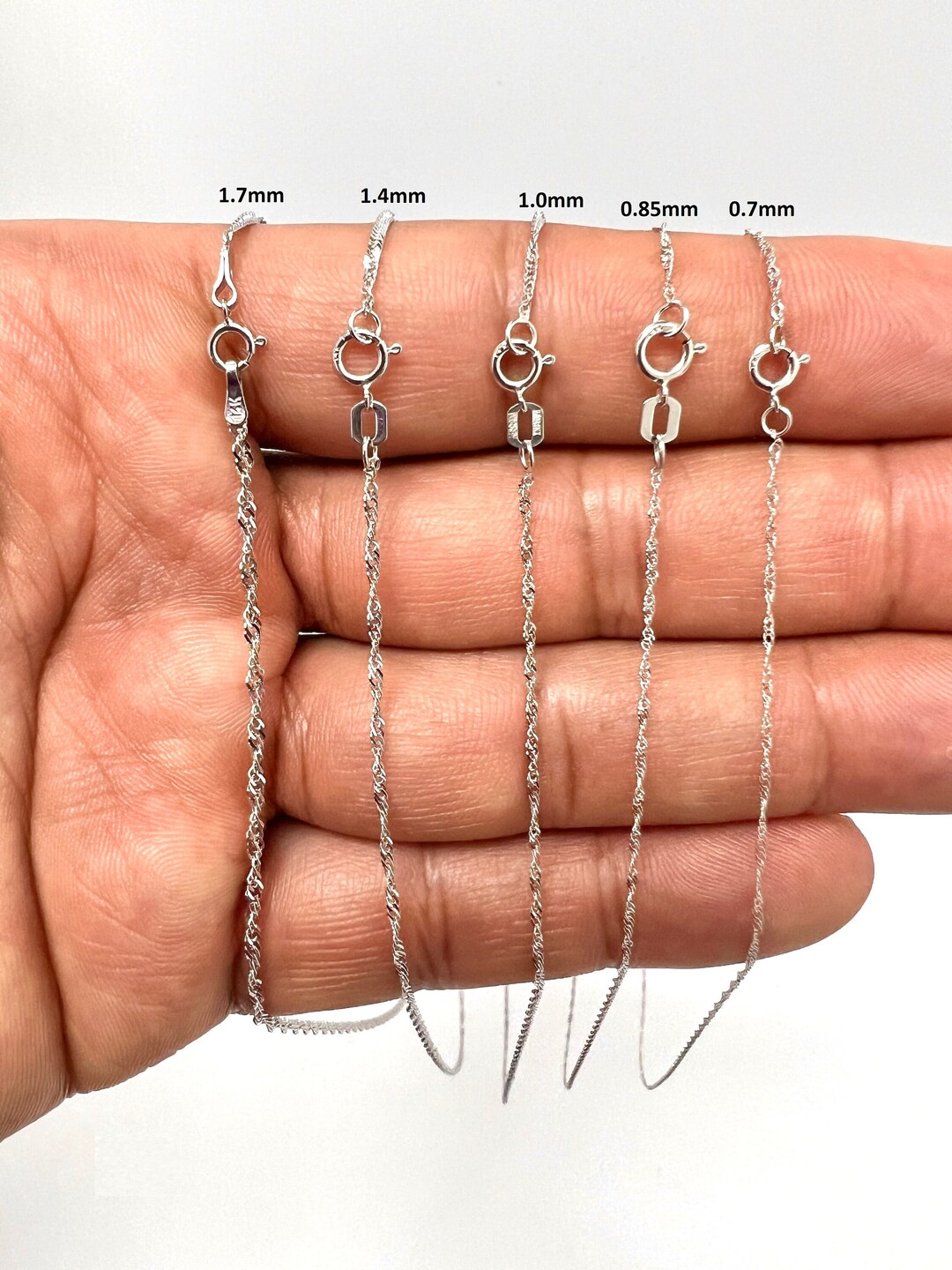 14K White Gold Singapore Chain 18 Inches Available in 0.7mm - 1.7mm ...