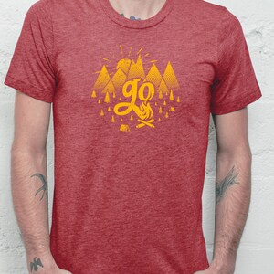 GO - Screen Printed Unisex Tee - Mountains - Camping Design - Heather ...