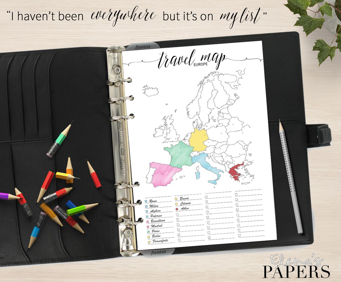 Printable TRAVEL EUROPE MAP Insert for Your Personal A5 and - Etsy