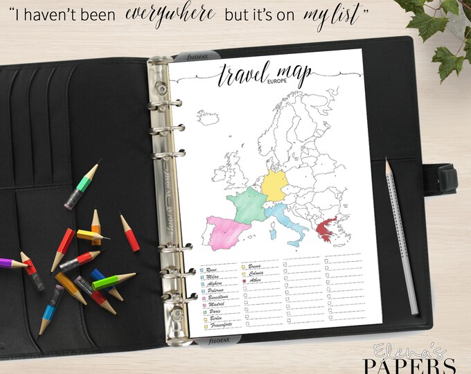 Printable TRAVEL EUROPE MAP Insert for Your Personal, A5 and Letter ...