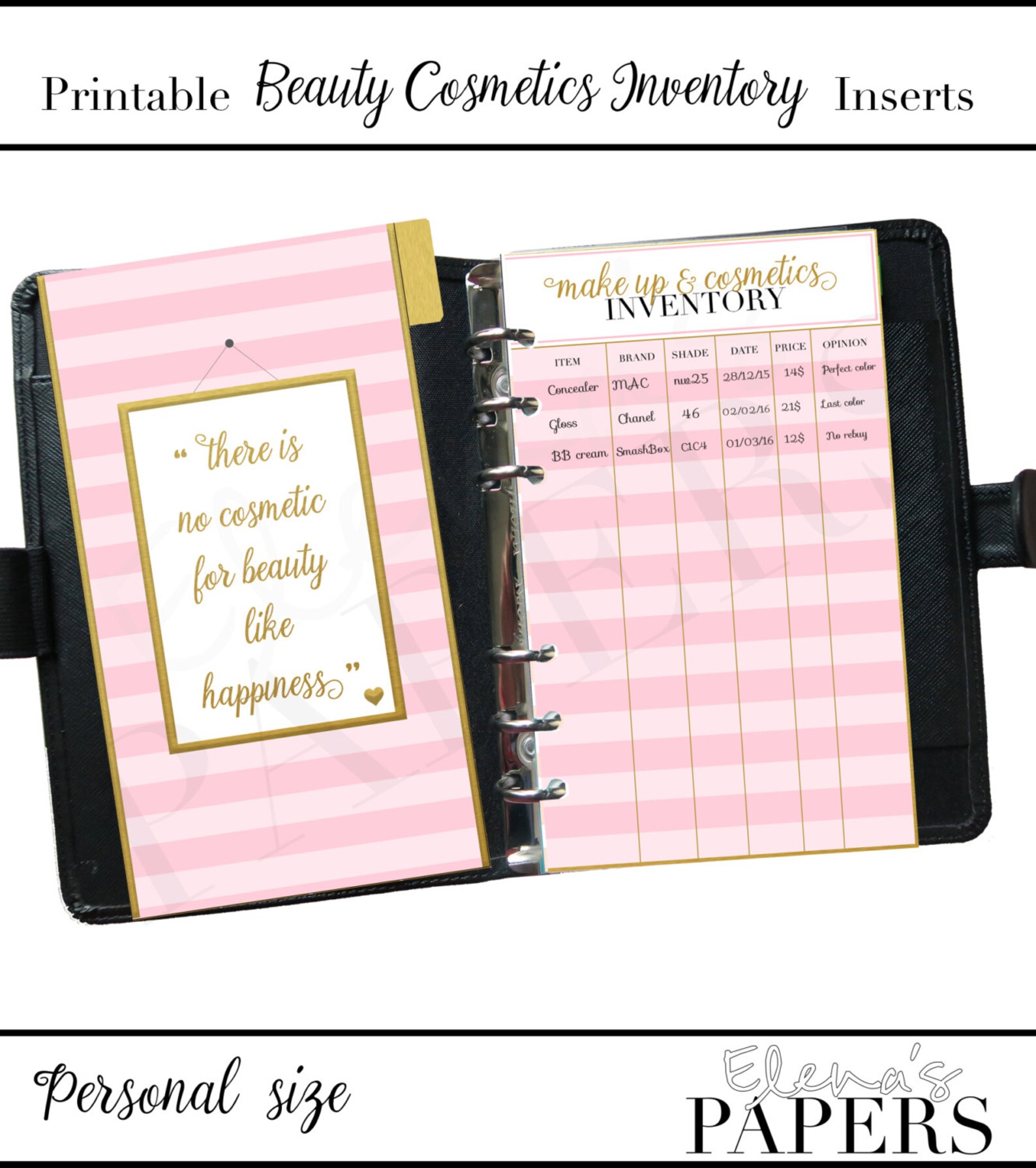 Printable BEAUTY COSMETICS Inventory Inserts for Your Personal Planner ...