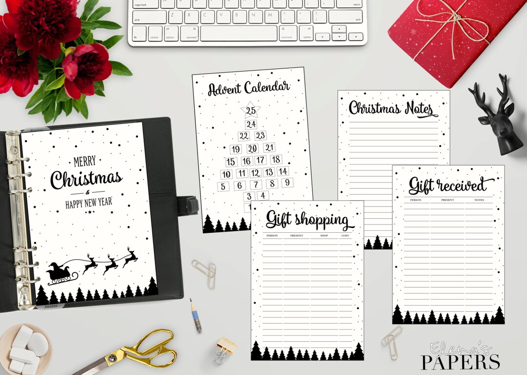 Printable A5 CHRISTMAS Inserts "black & White Style" for Your A5 ...