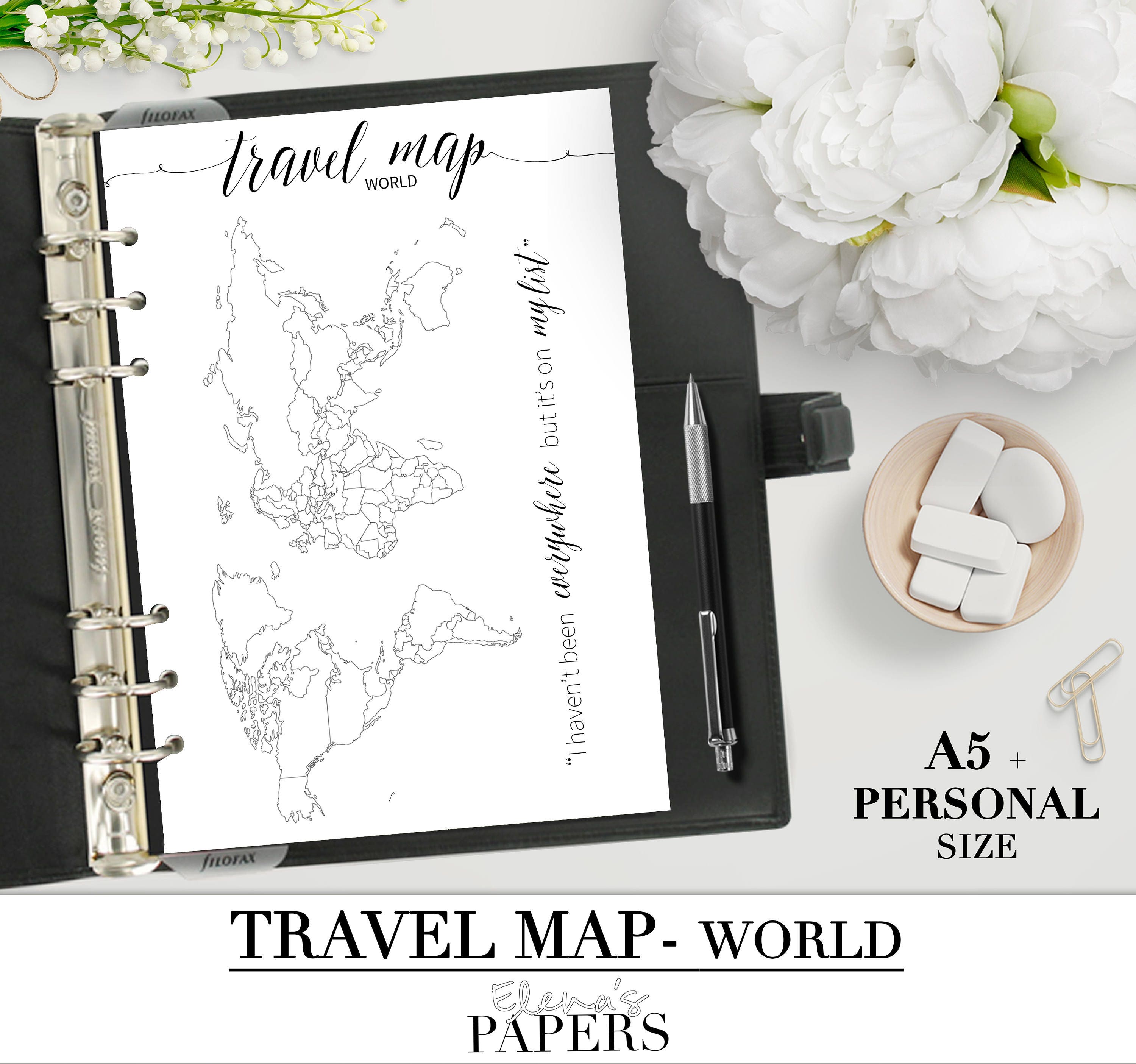 Printable TRAVEL WORLD MAP Insert for Your Personal A5 and - Etsy