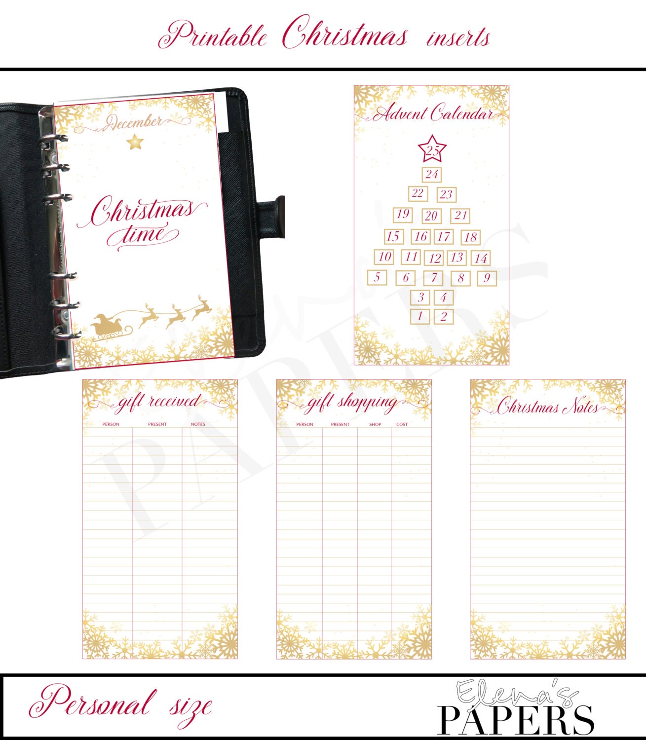 Printable Personal GOLD CHRISTMAS Inserts for Your Personal | Etsy