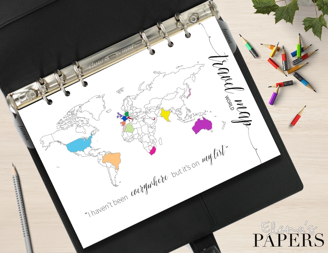 Printable TRAVEL WORLD MAP Insert for Your Personal, A5 and Letter ...