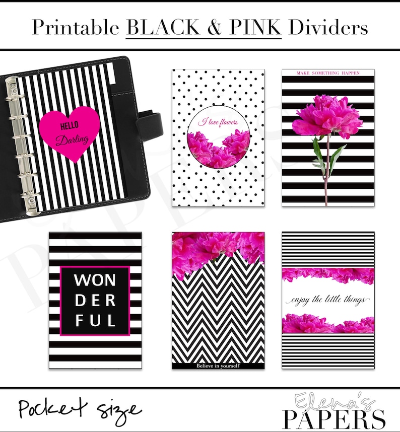 Printable POCKET Dividers black & Pink | Etsy