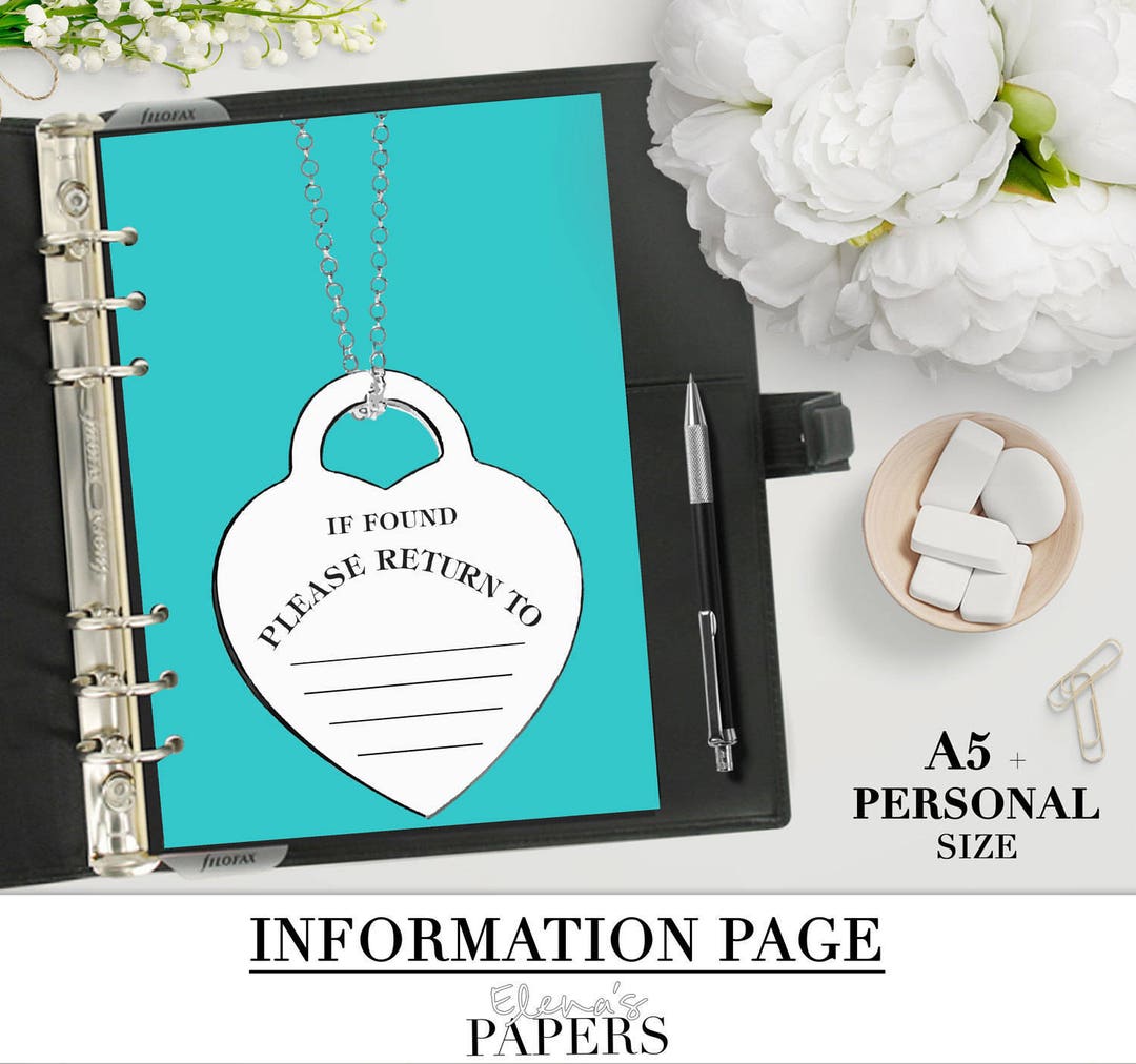 Information Page Printable for Your Personal and A5 Planner_light Blue ...