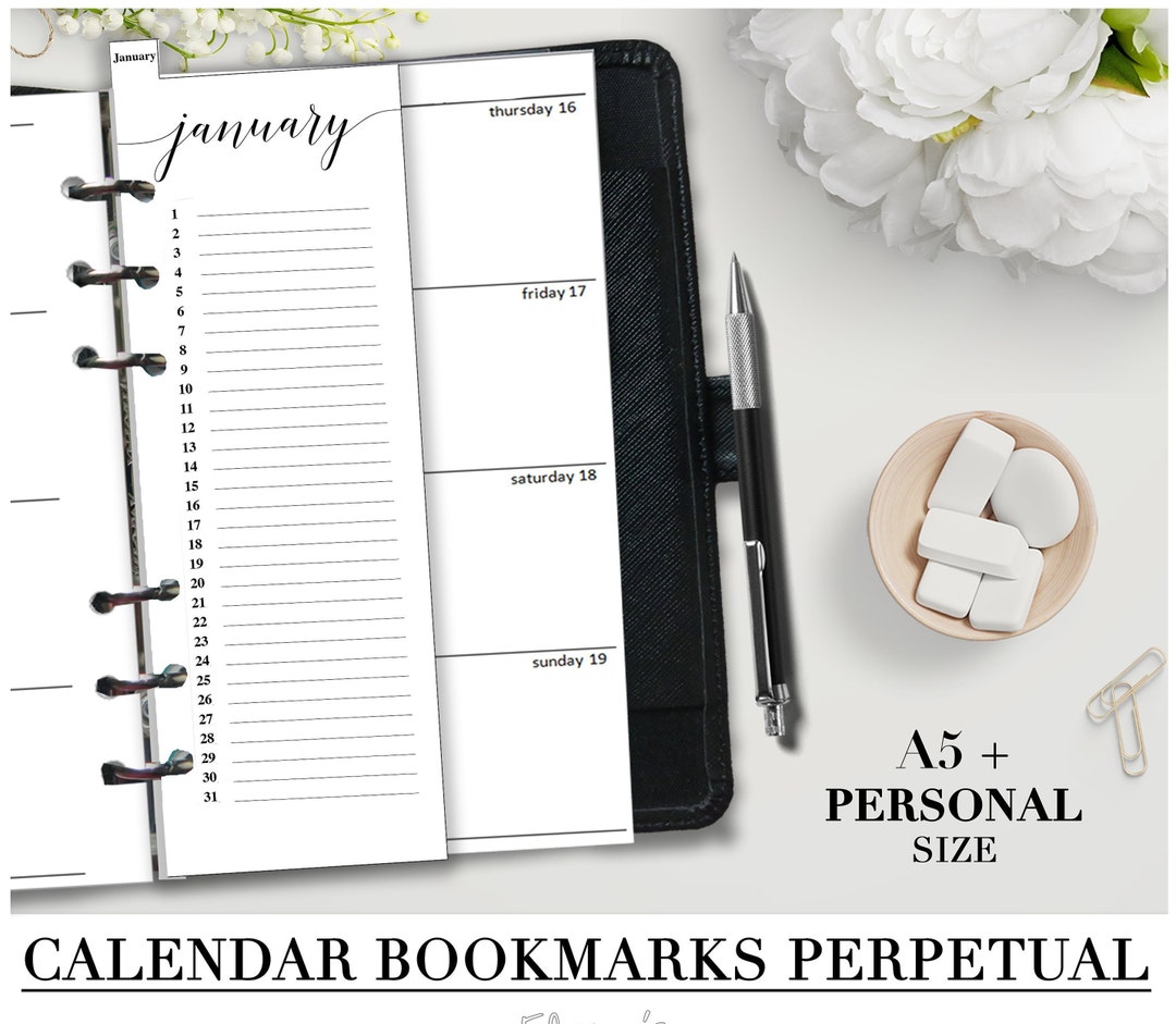 Printable PERPETUAL CALENDAR BOOKMARKS for Your A5 and Personal Planner ...