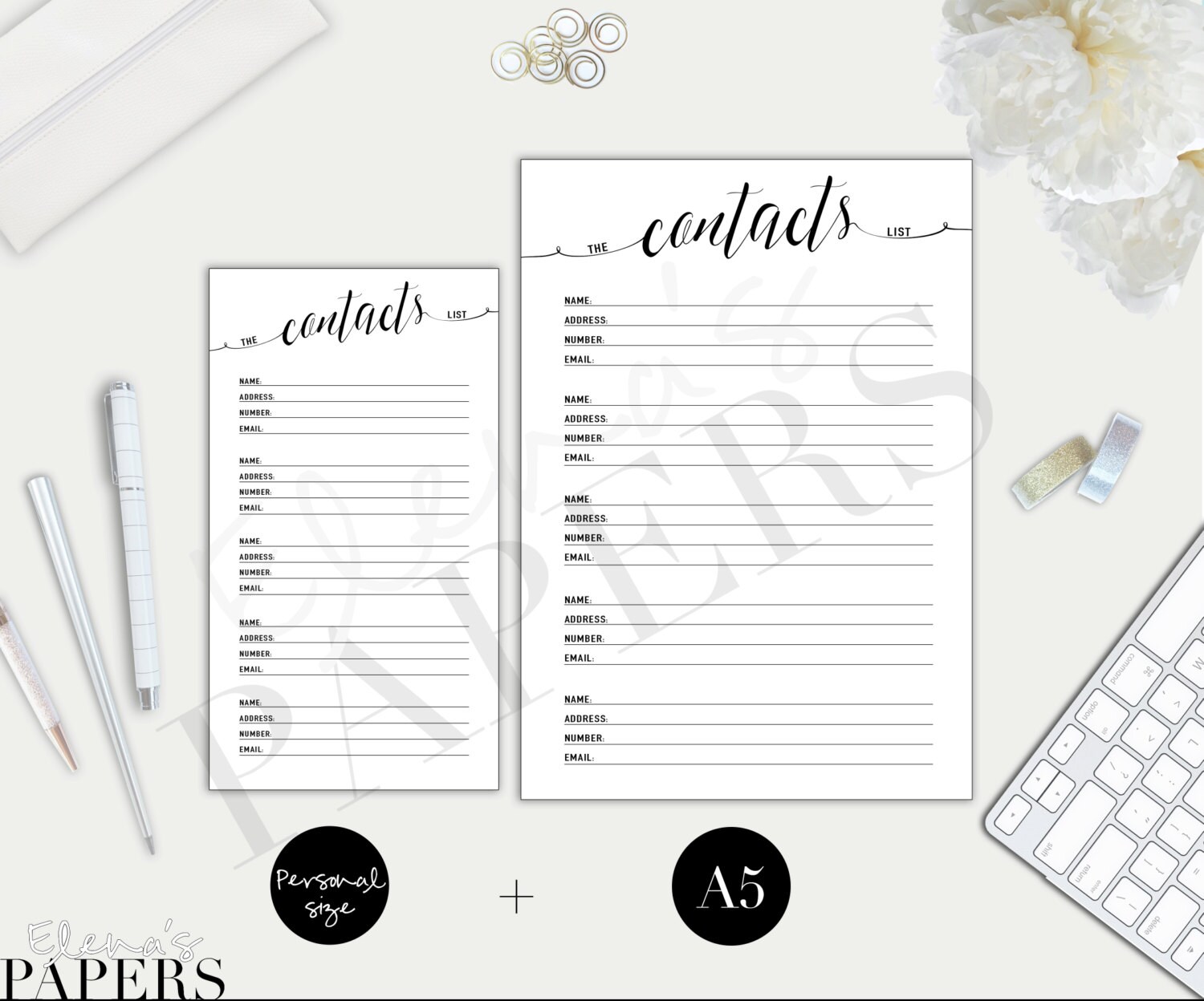 Printable CONTACTS LIST Insert for Your Personal A5 and - Etsy