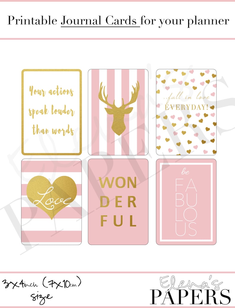 Printable Journal Cards gold & Pink Style_pastel - Etsy