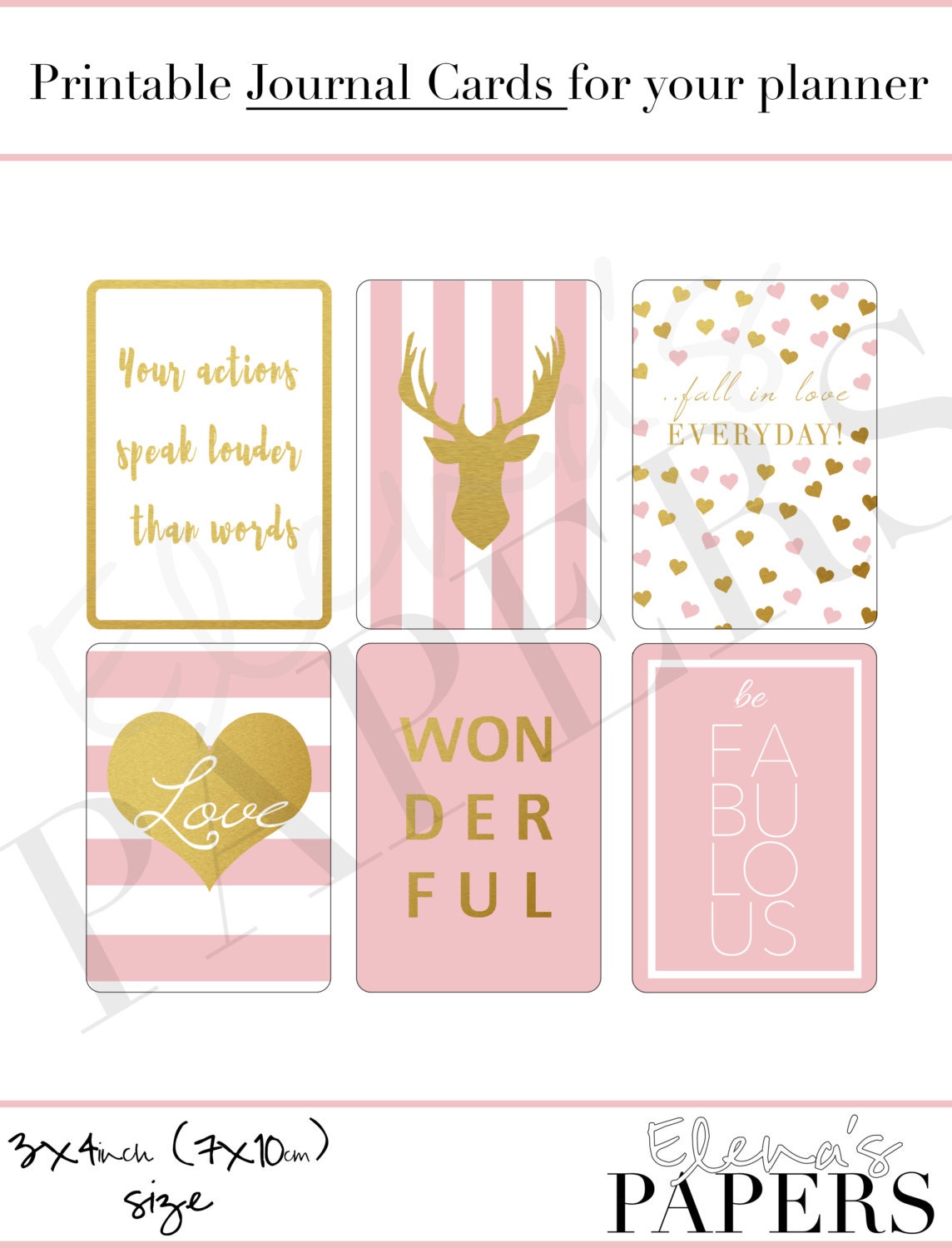 Printable Journal Cards gold & Pink Style_pastel | Etsy
