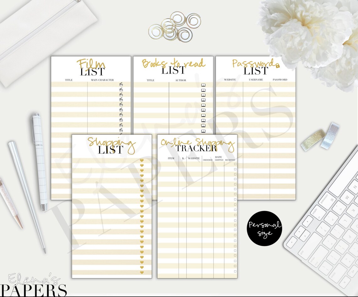 A Set of GOLD LISTS for Your Personal Planner: Password - Etsy