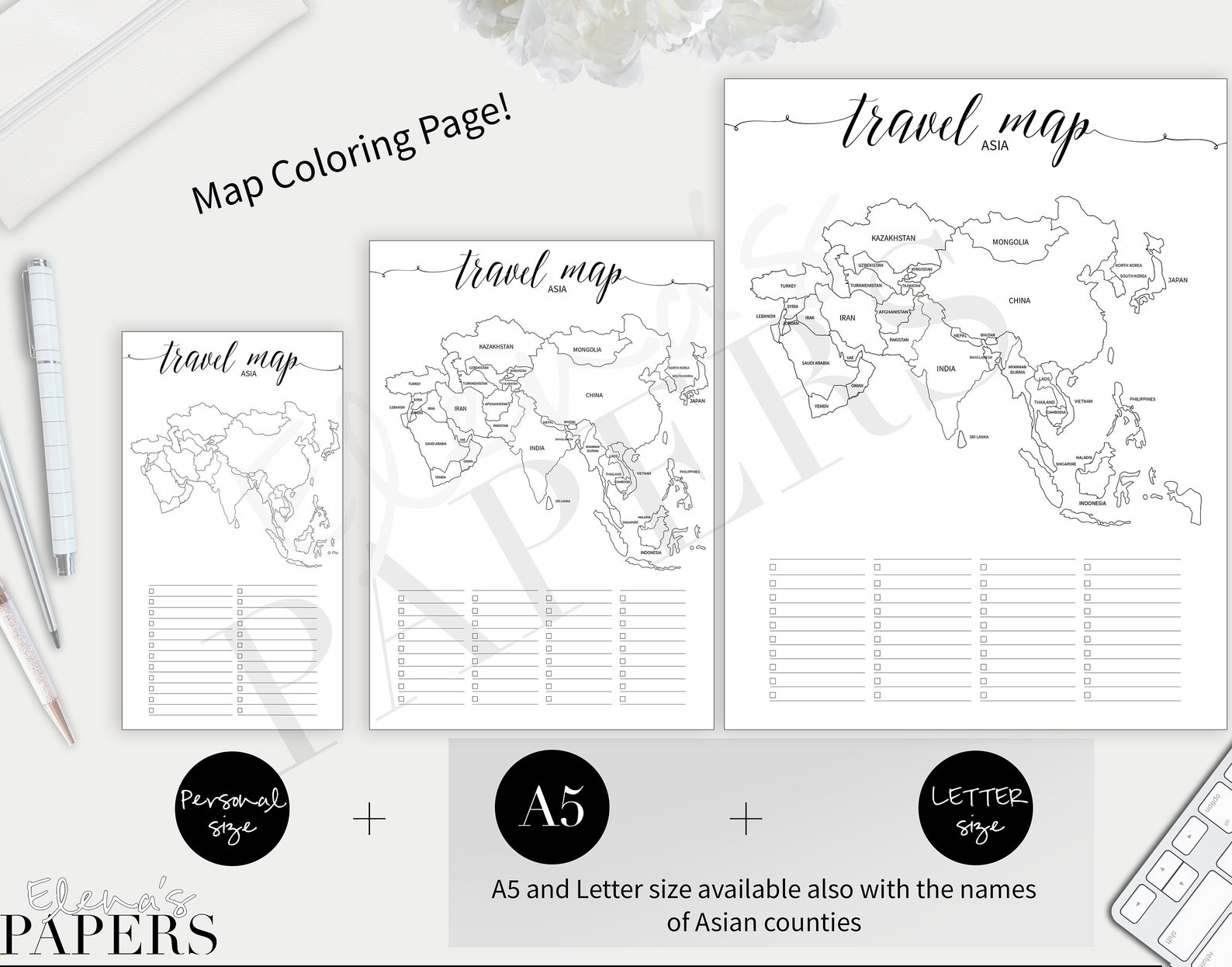 Printable TRAVEL ASIA MAP Insert for Your Personal, A5 and Letter Size ...