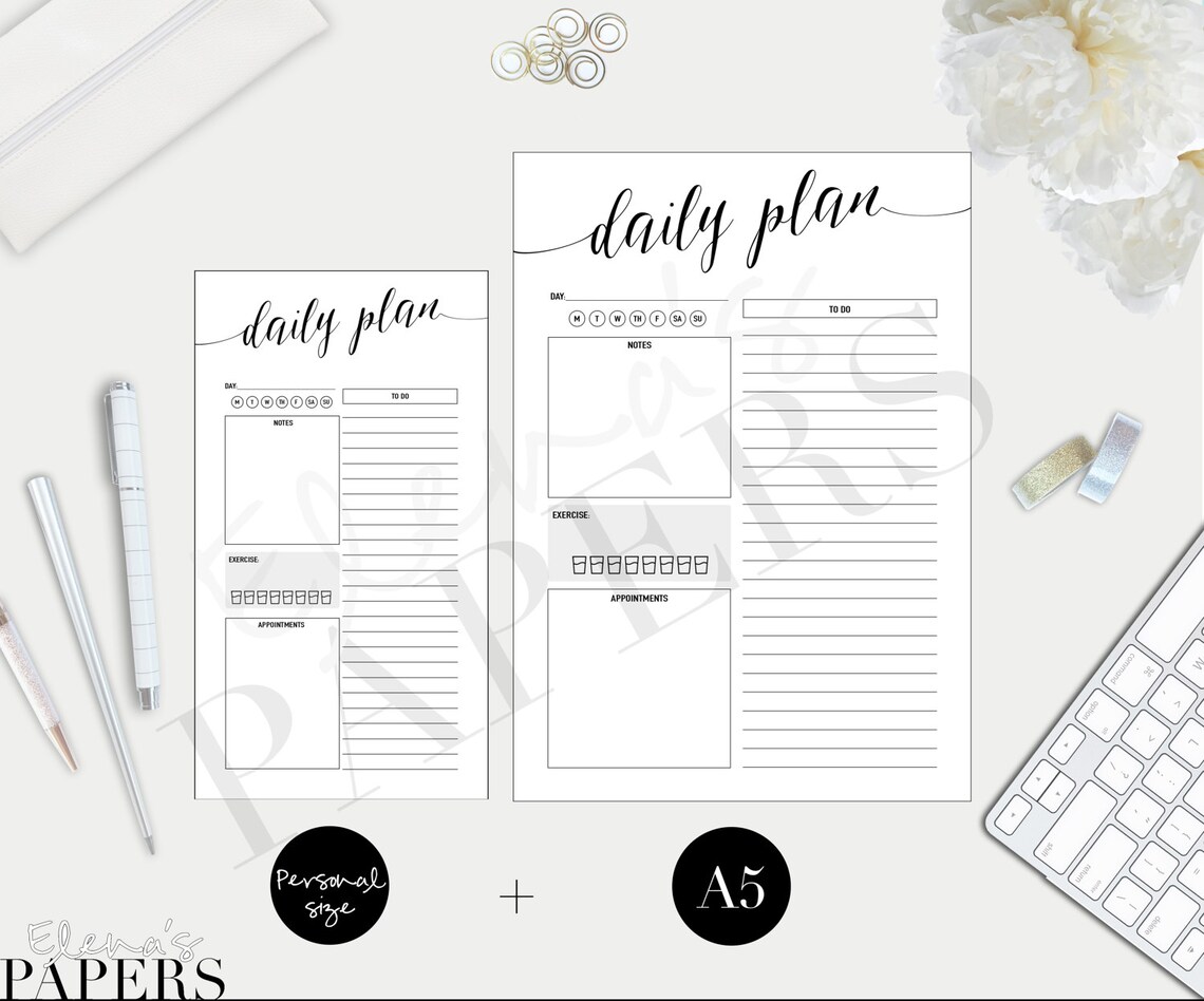 Printable DAILY PLAN Insert for Your Personal A5 and Pocket - Etsy