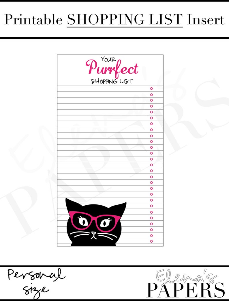 A Cute Black Cat SHOPPING LIST Insert for Your Personal | Etsy