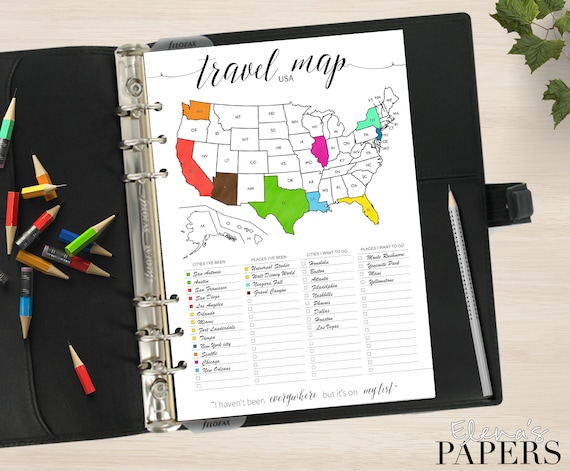 Printable TRAVEL USA MAP Insert for Your Pocket Personal A5 - Etsy