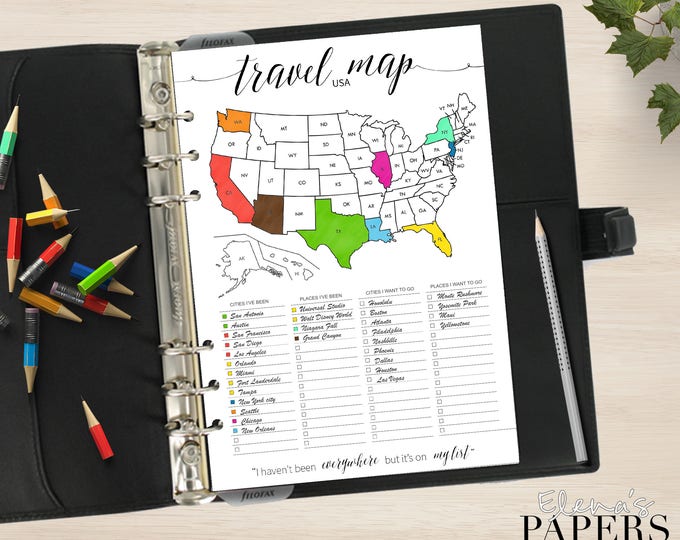 Printable TRAVEL USA MAP Insert for Your Pocket, Personal, A5, Letter ...