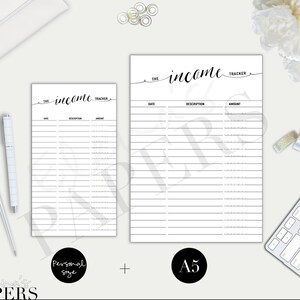 Printable INCOME TRACKER for Your Personal, A5 Planner and Letter Size ...