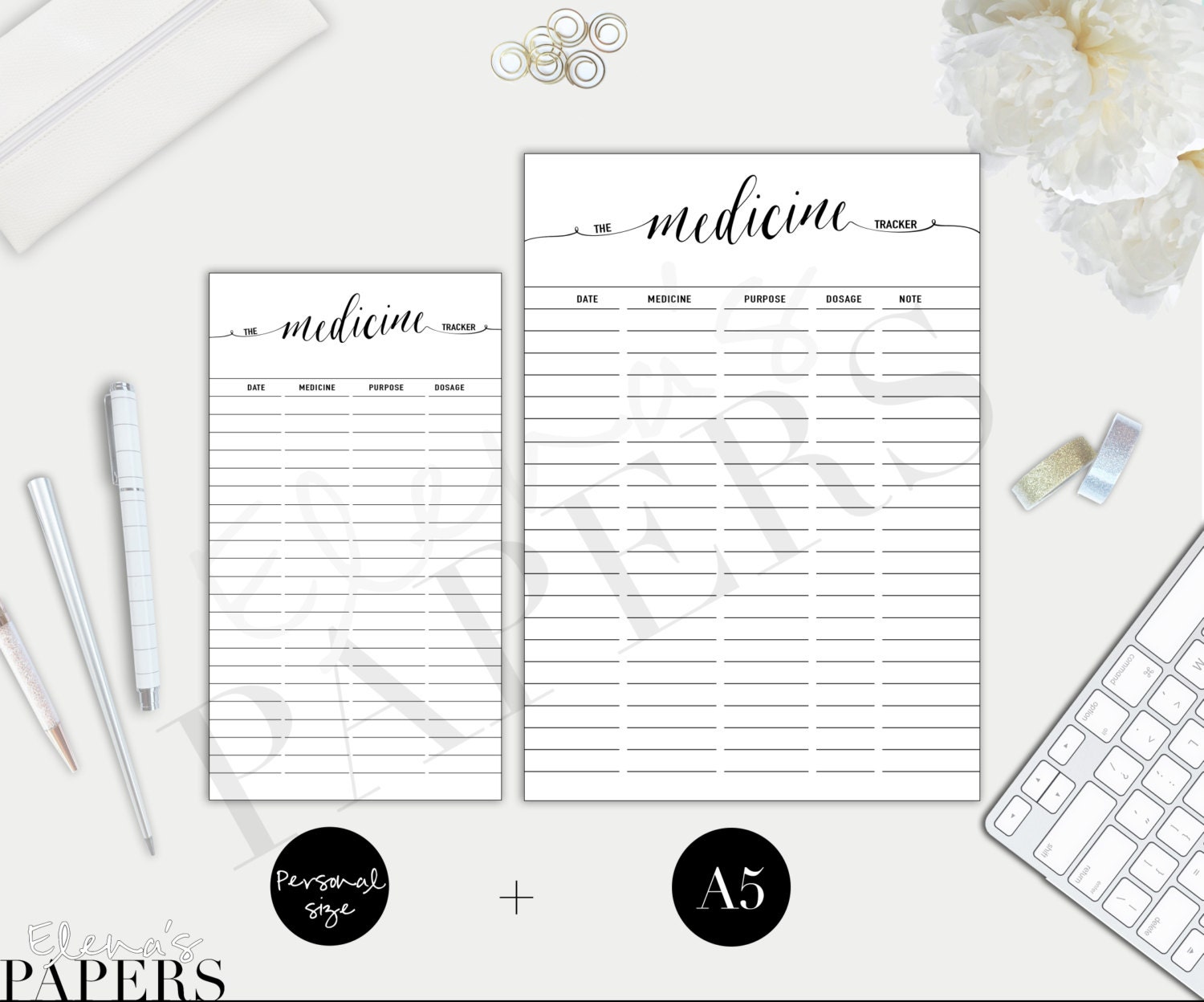Printable MEDICINE TRACKER Insert for Your Personal, Letter, A5 and ...