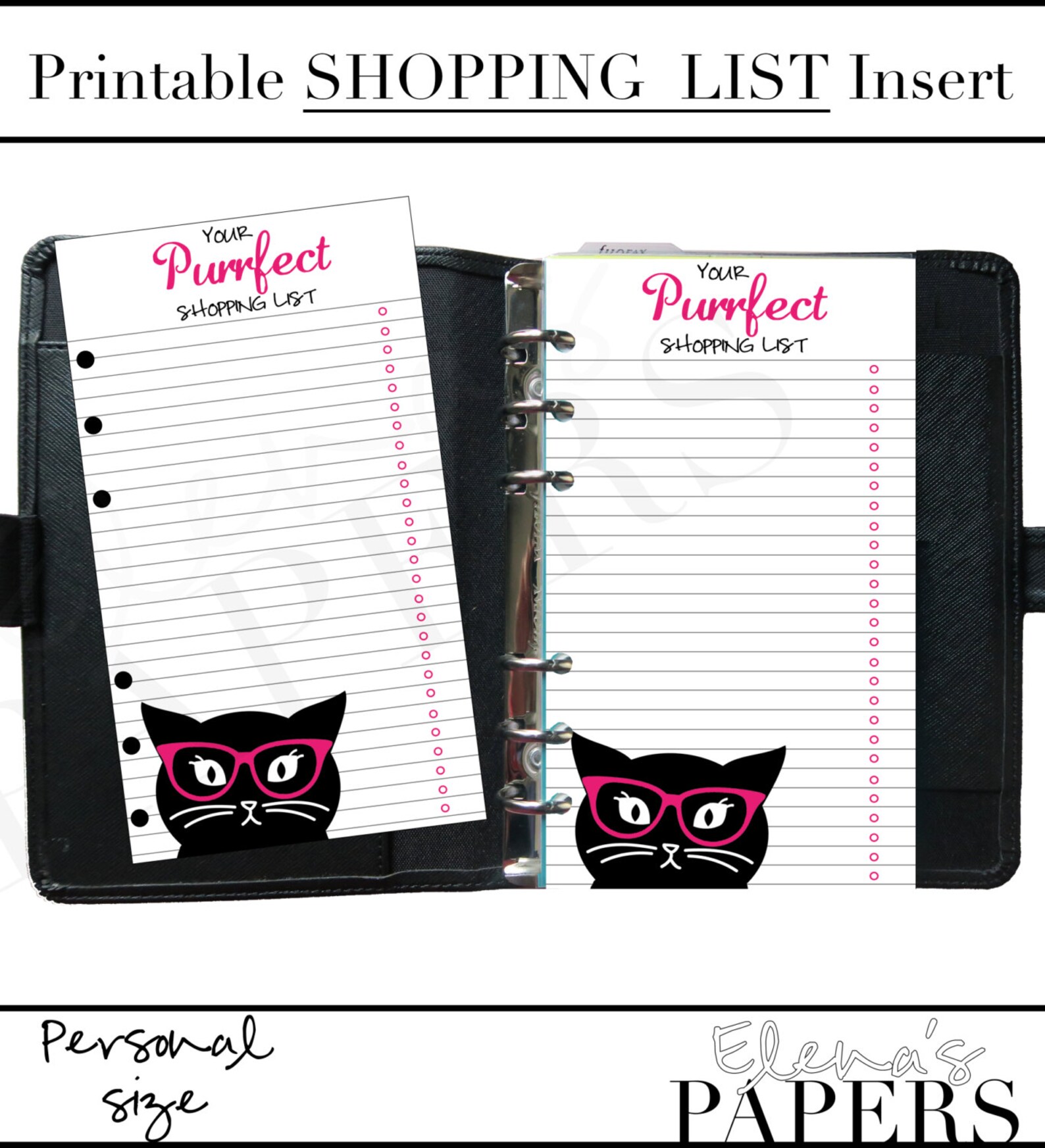 A Cute Black Cat SHOPPING LIST Insert for Your Personal | Etsy