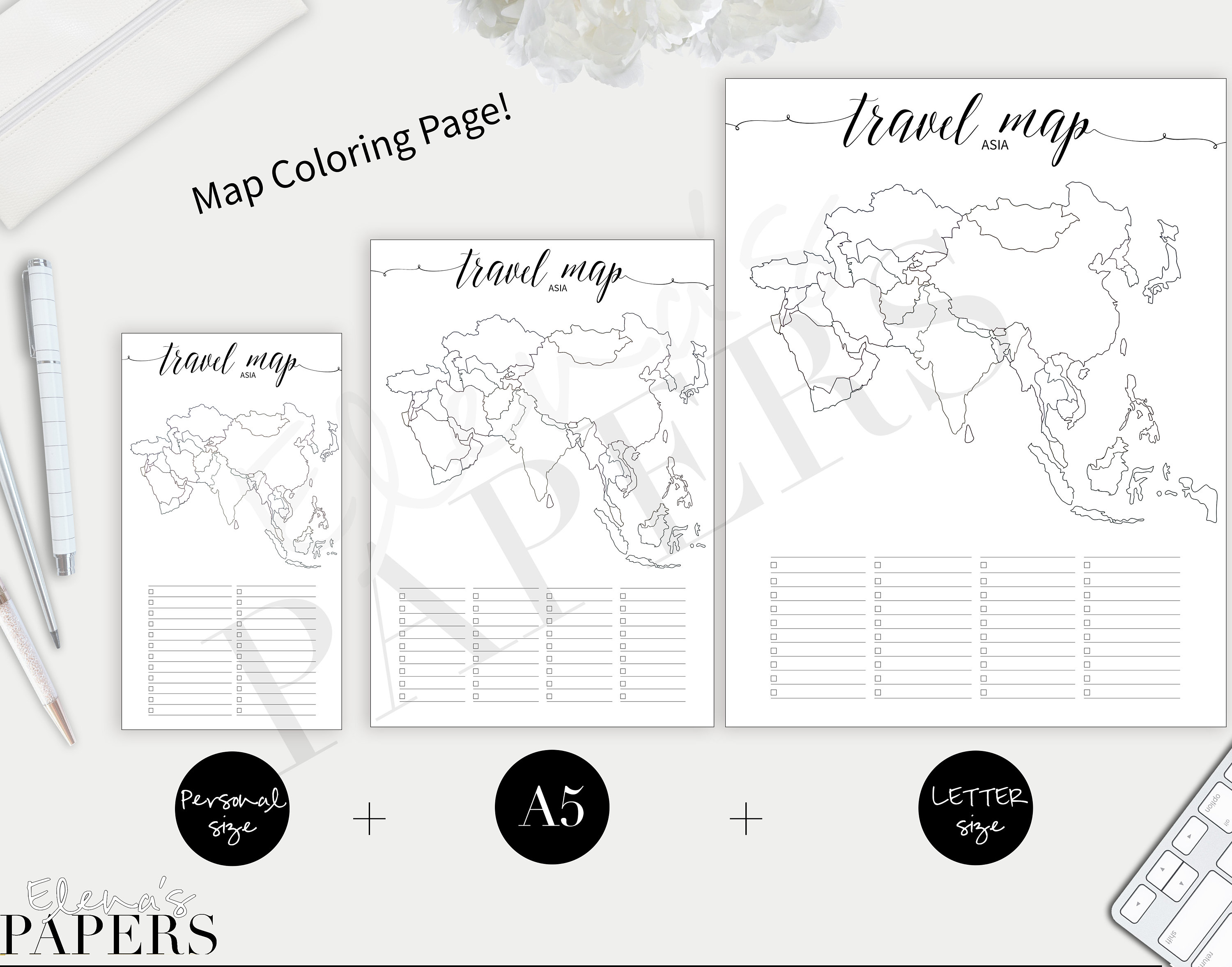 Printable TRAVEL ASIA MAP Insert for Your Personal A5 and - Etsy
