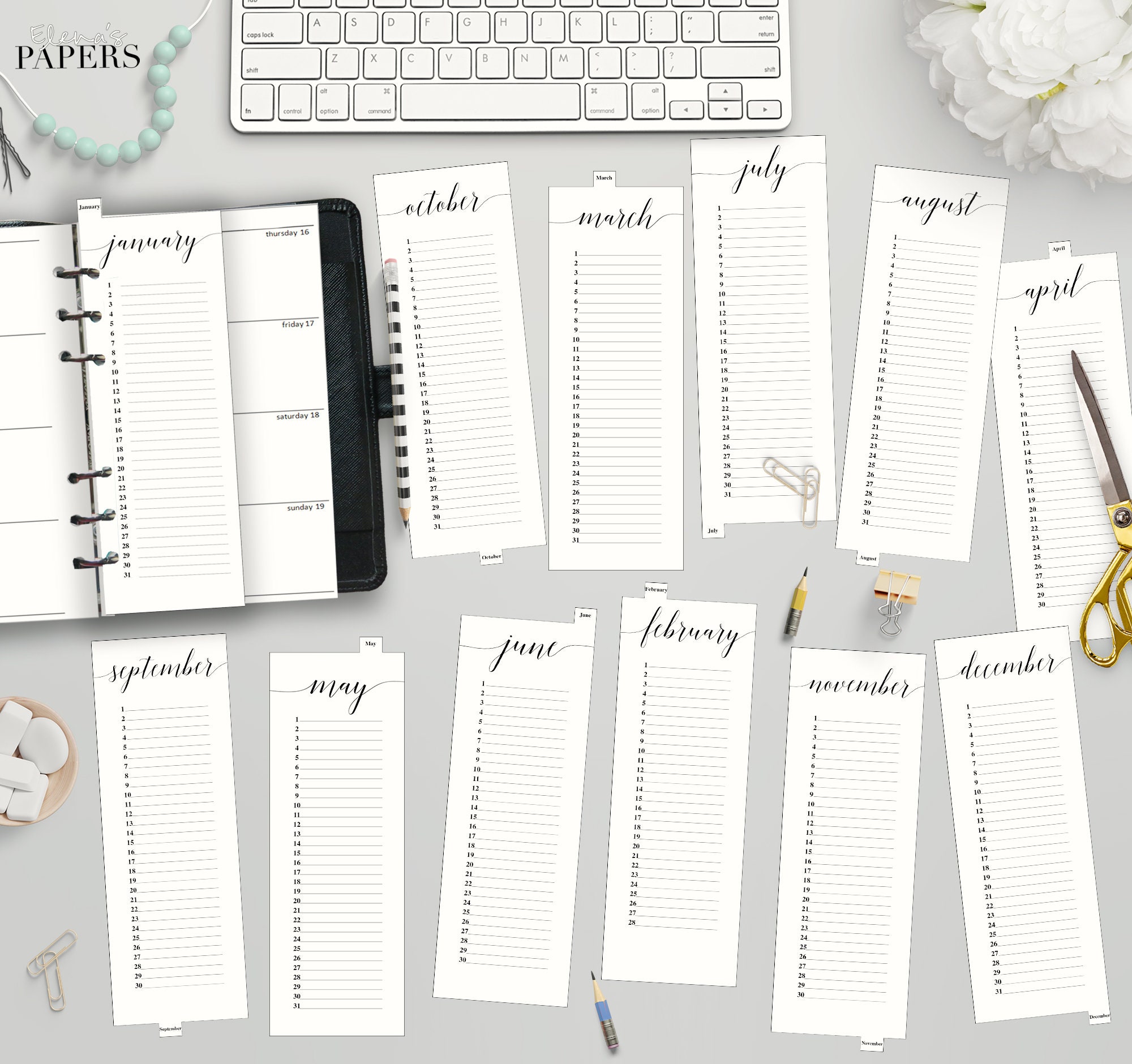 Printable PERPETUAL CALENDAR BOOKMARKS for Your A5 and - Etsy Canada