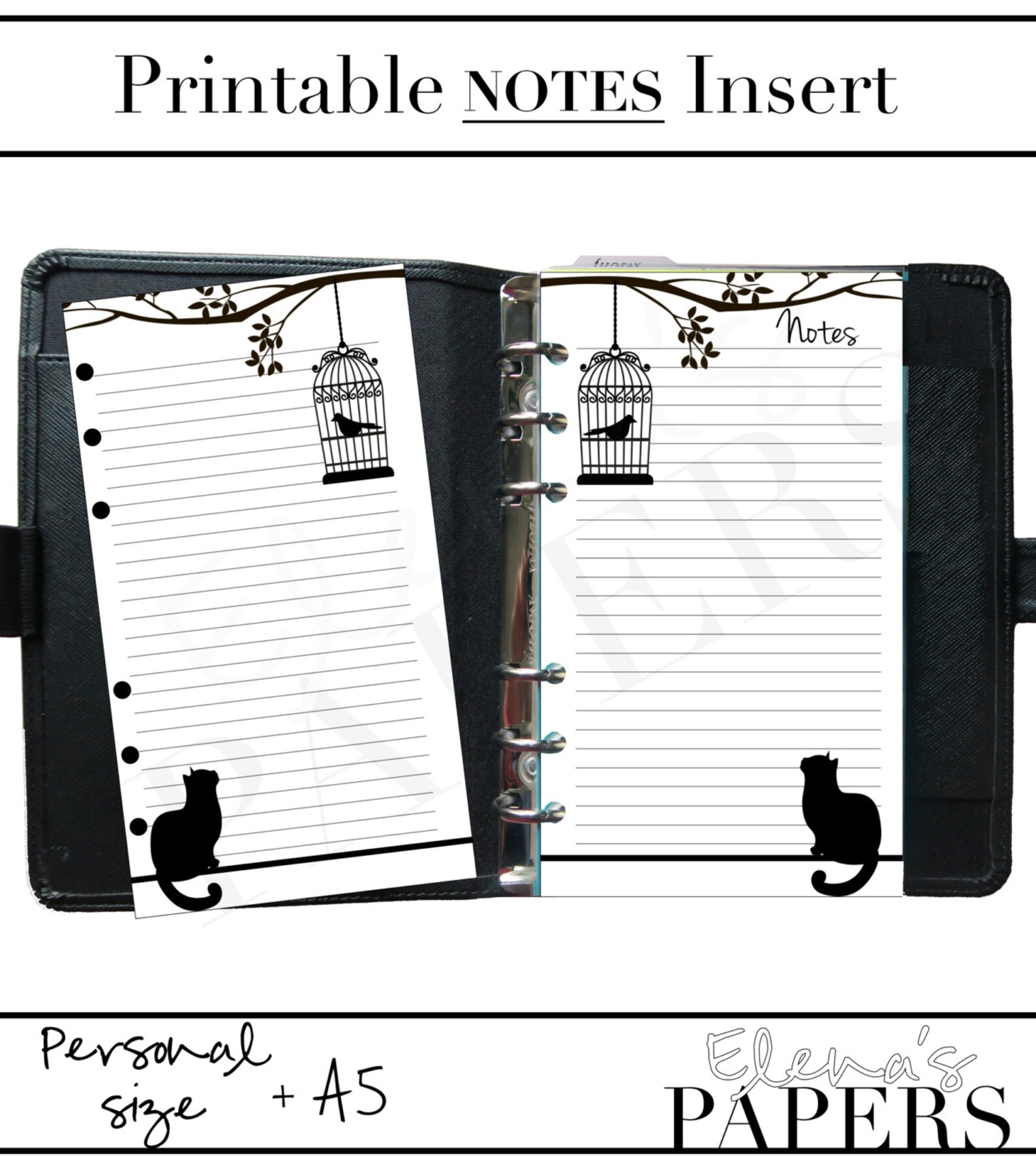 A Cute Black Cat NOTES Insert for Your Personal and A5 - Etsy