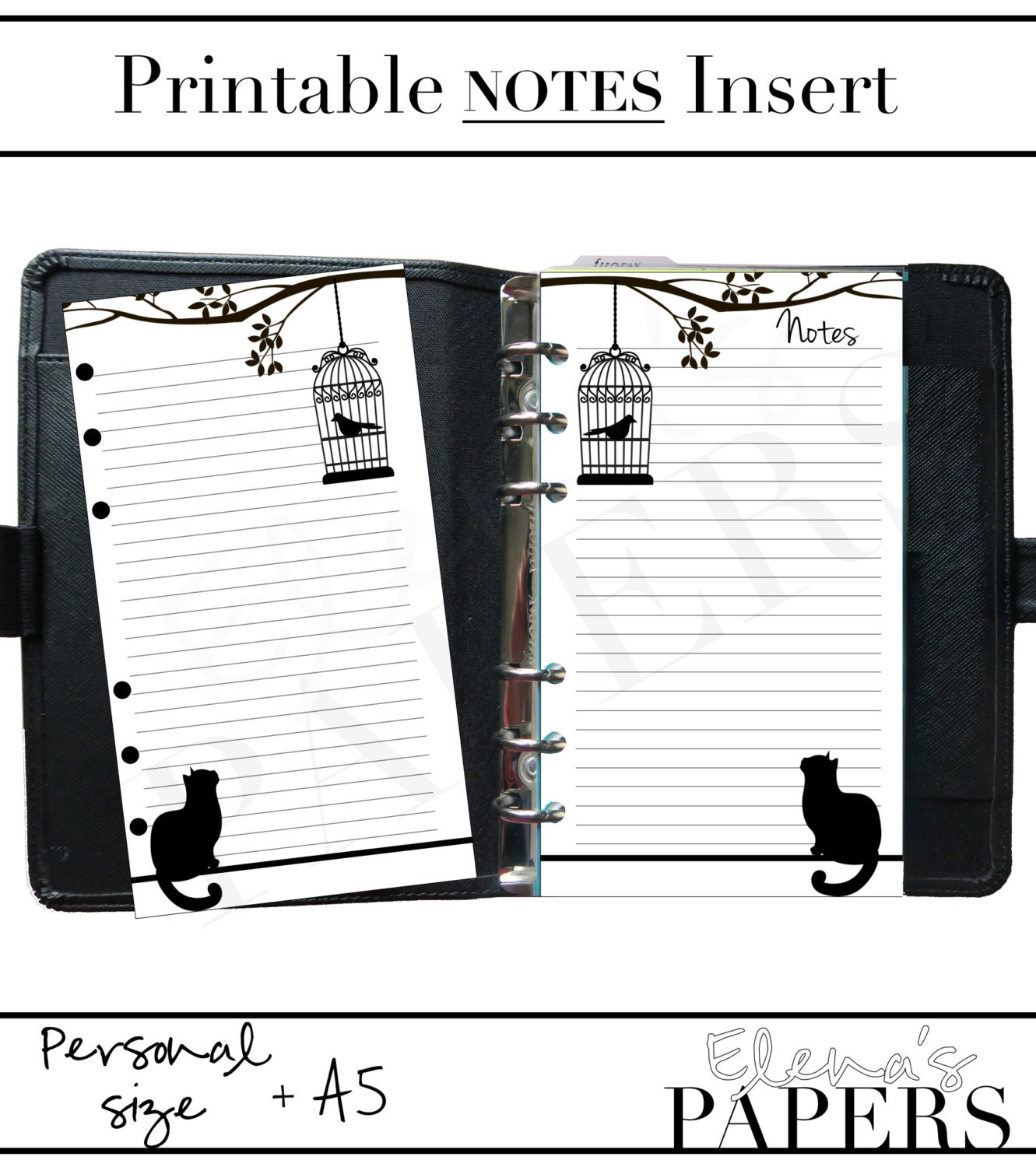 A Cute Black Cat NOTES Insert for Your Personal and A5 - Etsy